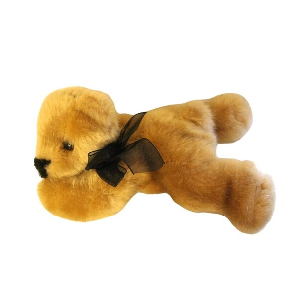 progressive plush | Toys | Brown Laying Teddy Bear Plush Black Bow Soft ...